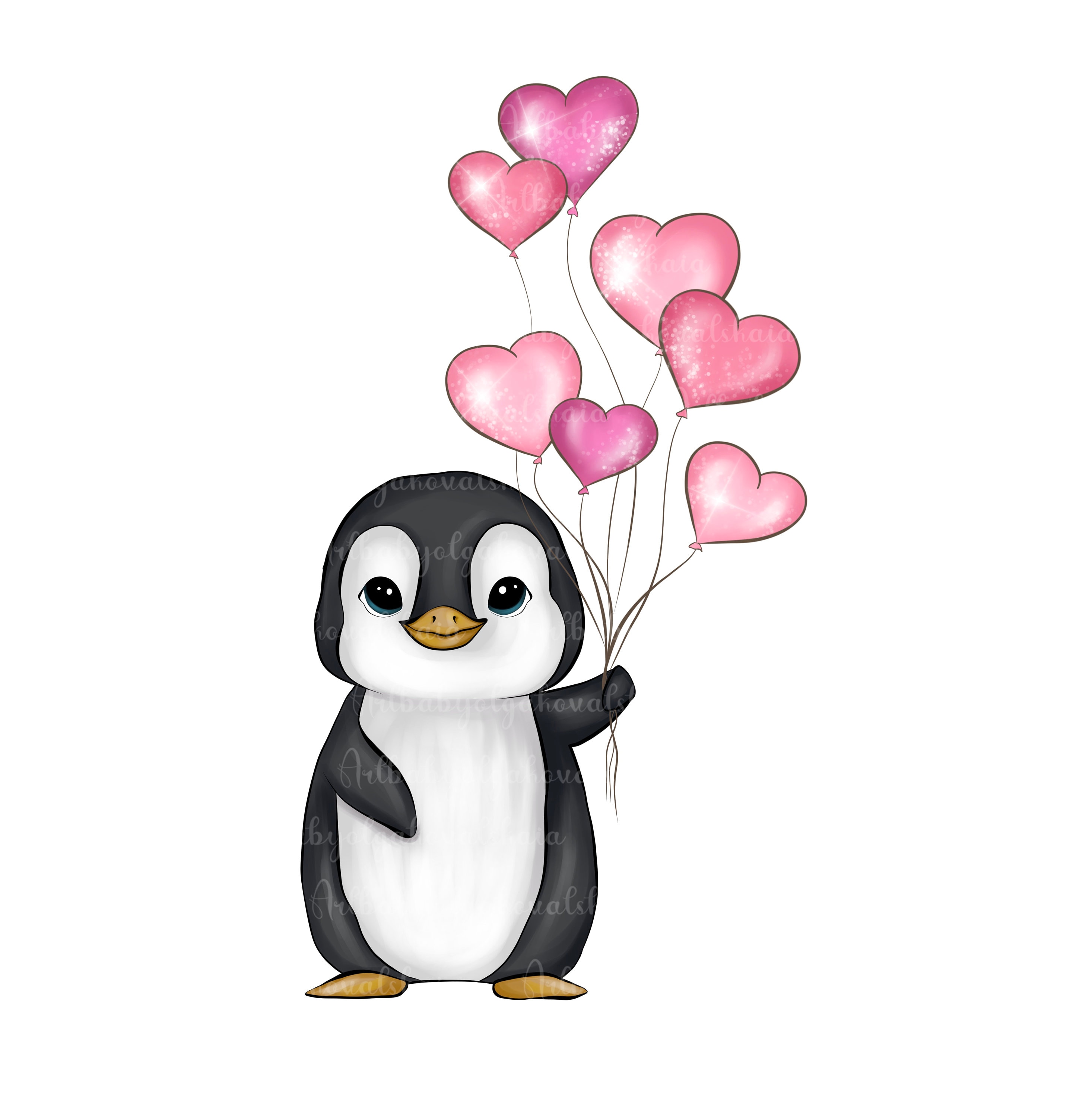 Penguins Clipart, Cute Penguin With Balloons Clip Art, Love, PNG ...