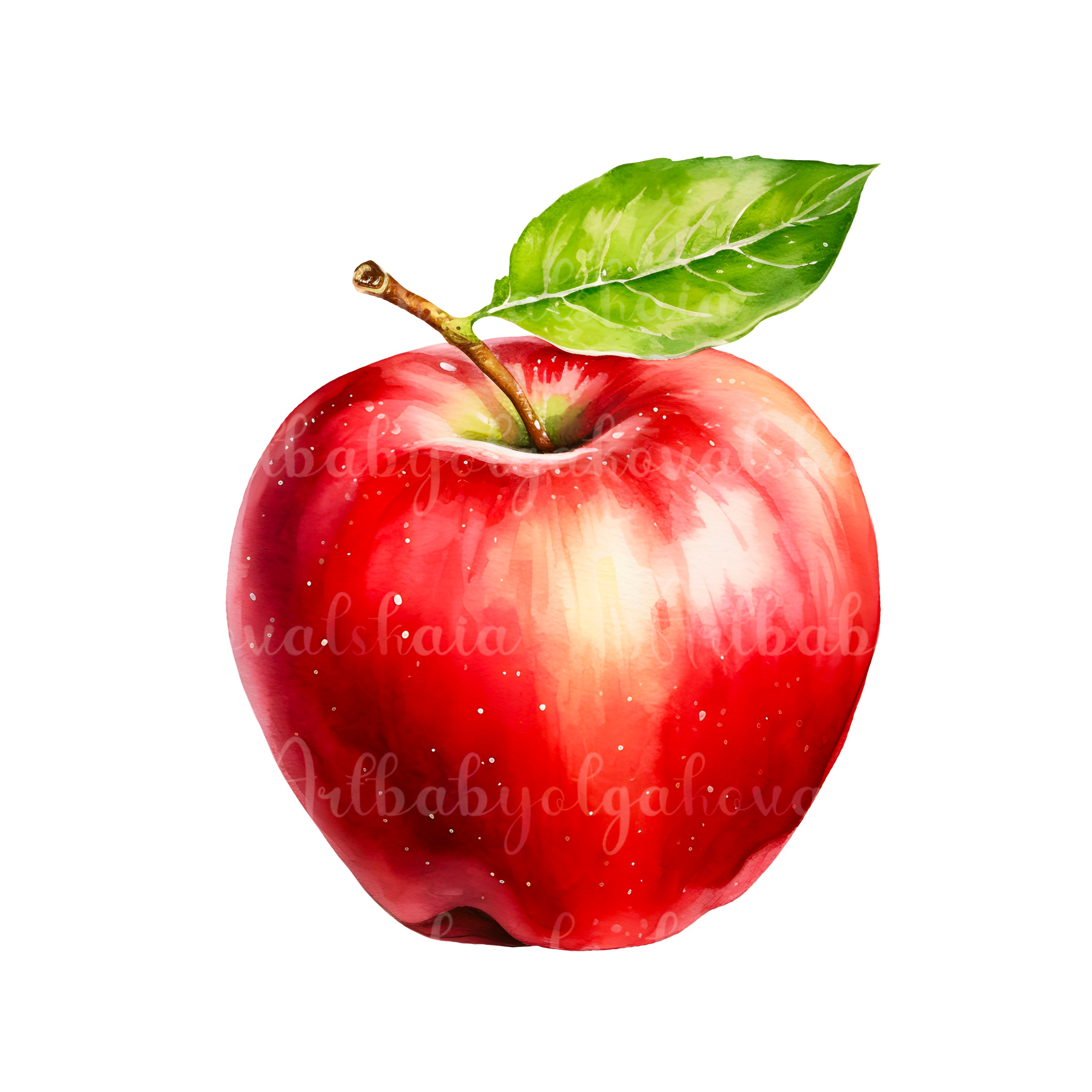 Watercolor Apple Clipart PNG, Fruits Clip Art, Digital Download - Etsy