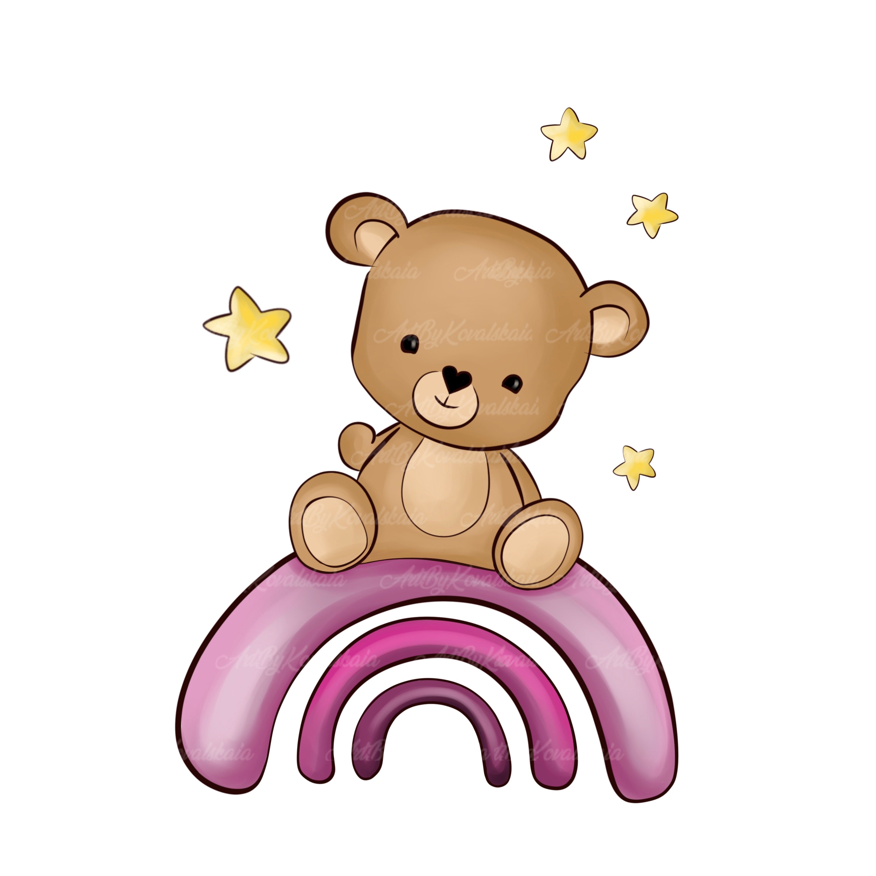 Teddy Bear Clipart, Cute Teddy Bear PNG, Rainbow, Baby Shower Clipart ...