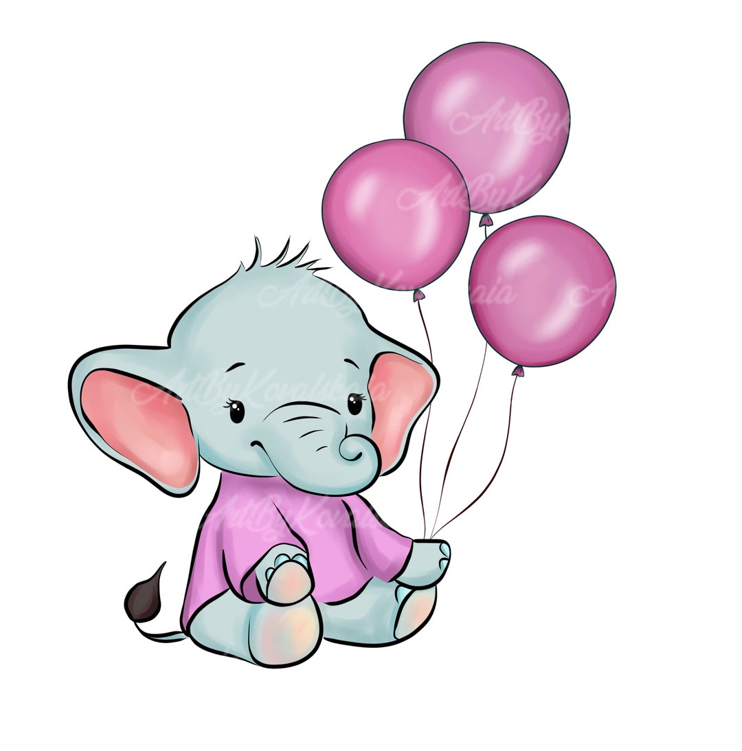 Elephant Clipart, Elephant, Balloons PNG, Baby Shower Girl, Digital ...