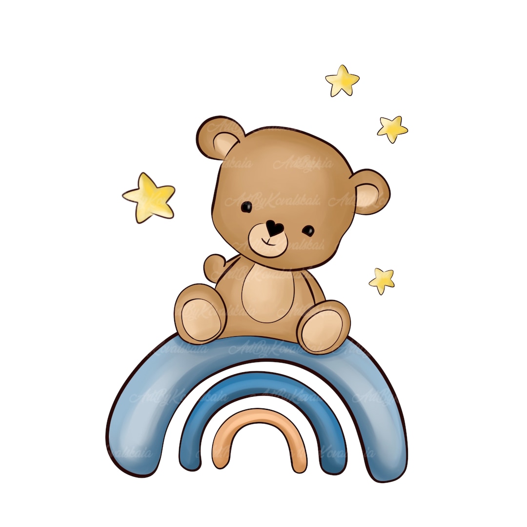 Teddy Bear Clipart, Cute Teddy Bear PNG, Rainbow, Baby Shower Clipart ...
