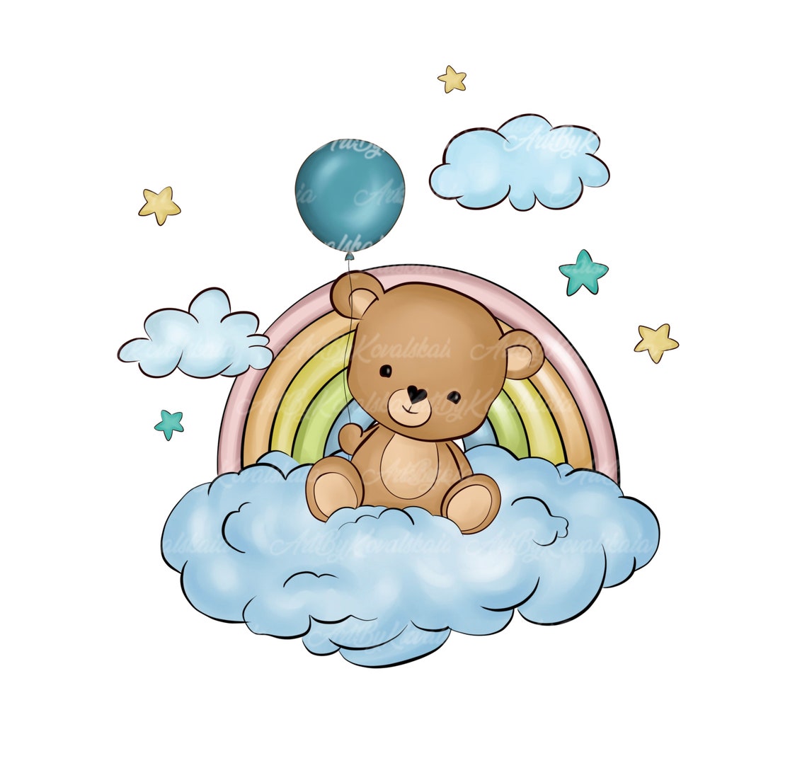 Teddy Bear Clipart, Rainbow, Cute Teddy Bear PNG, Baby Shower Clipart ...