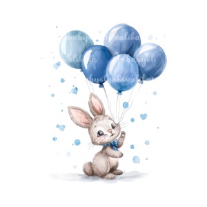 Bunny Clipart, Watercolor Cute Rabbit PNG, Baby Shower Clipart, Digital ...