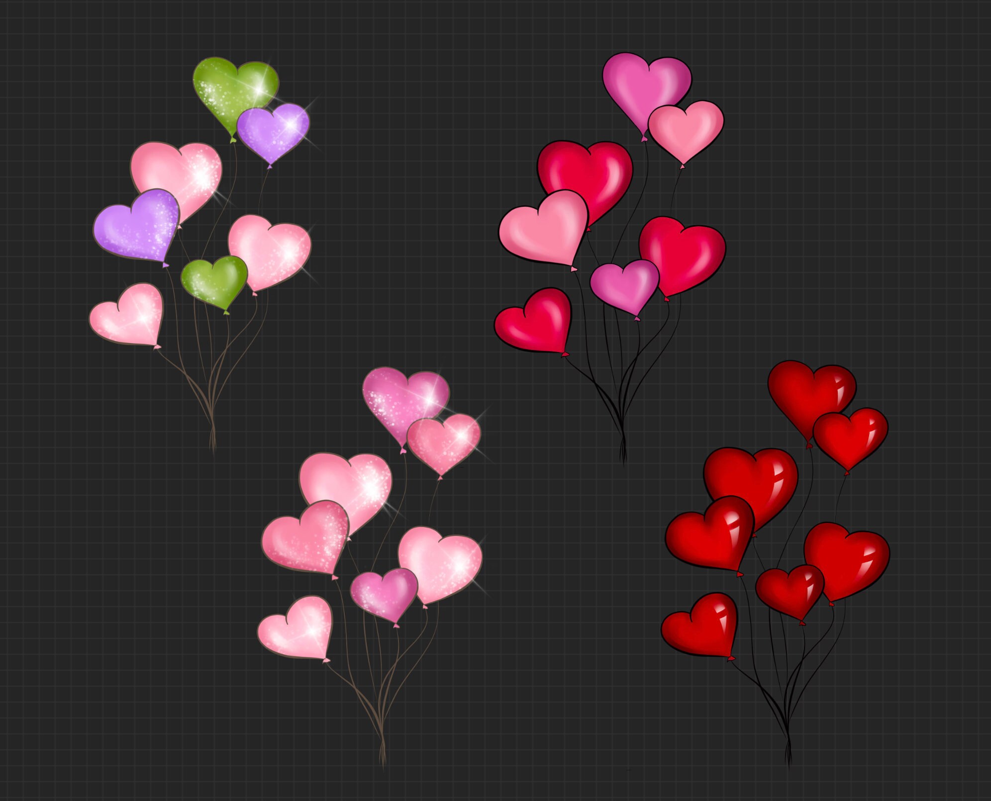 Balloons PNG, Heart Balloons Clipart, Digital Download - Etsy