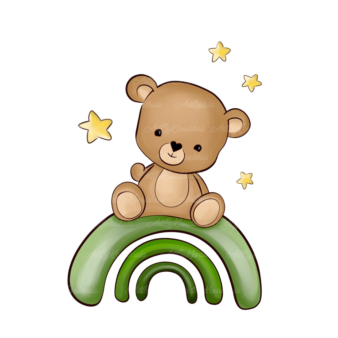 Teddy Bear Clipart, Cute Teddy Bear PNG, Rainbow, Baby Shower Clipart ...