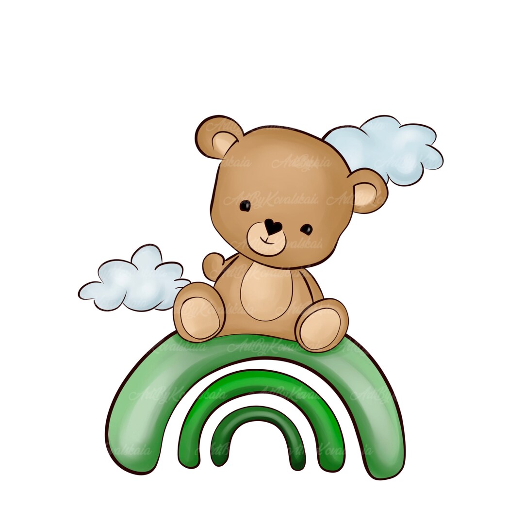 Teddy Bear Clipart, Cute Teddy Bear PNG, Rainbow, Baby Shower Clipart ...