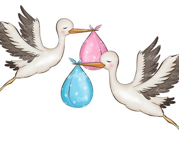 Stork Carrying Baby Girl Clipart