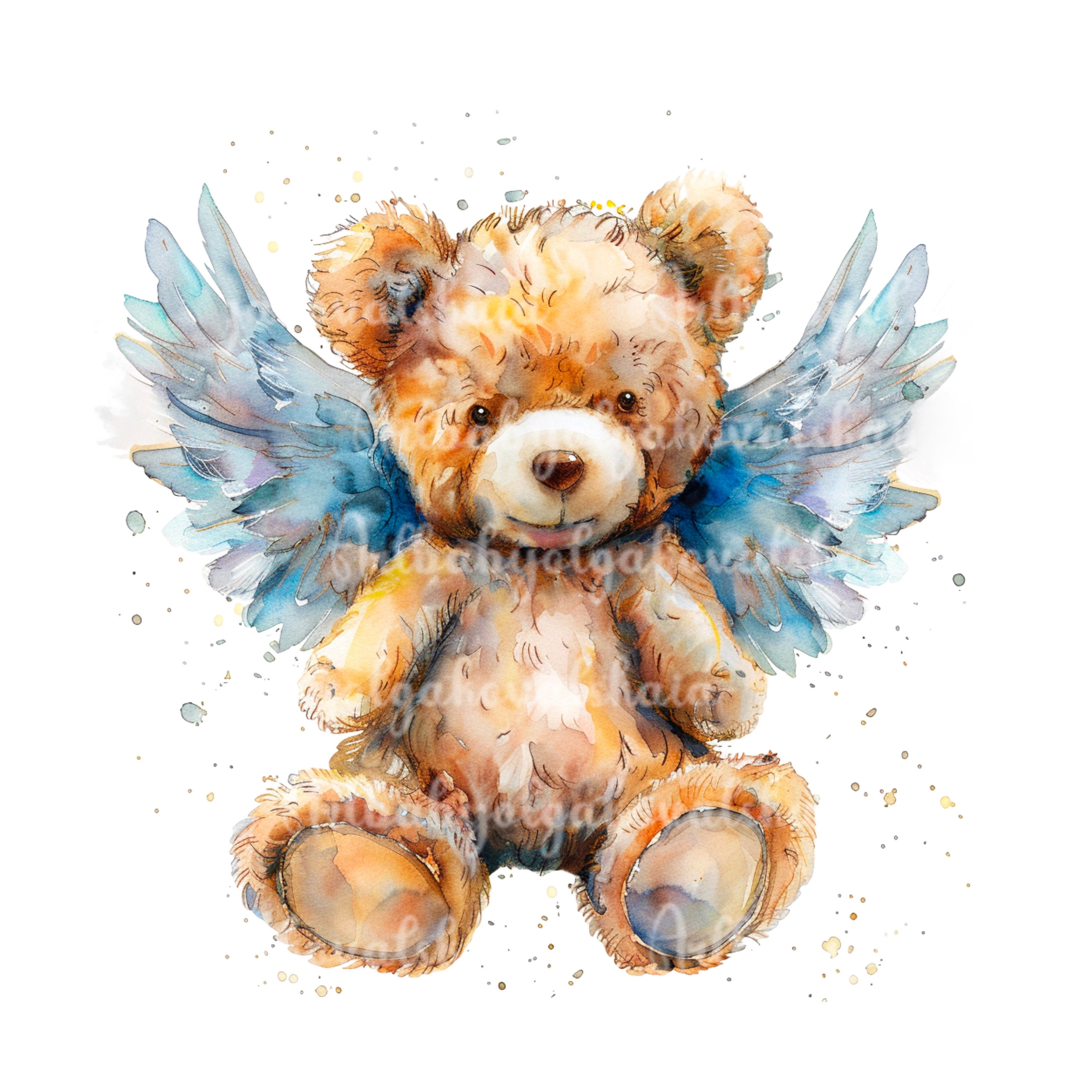 Teddy Bear Clip Art, Watercolor Angel Bear, PNG, Baby Shower, Digital ...
