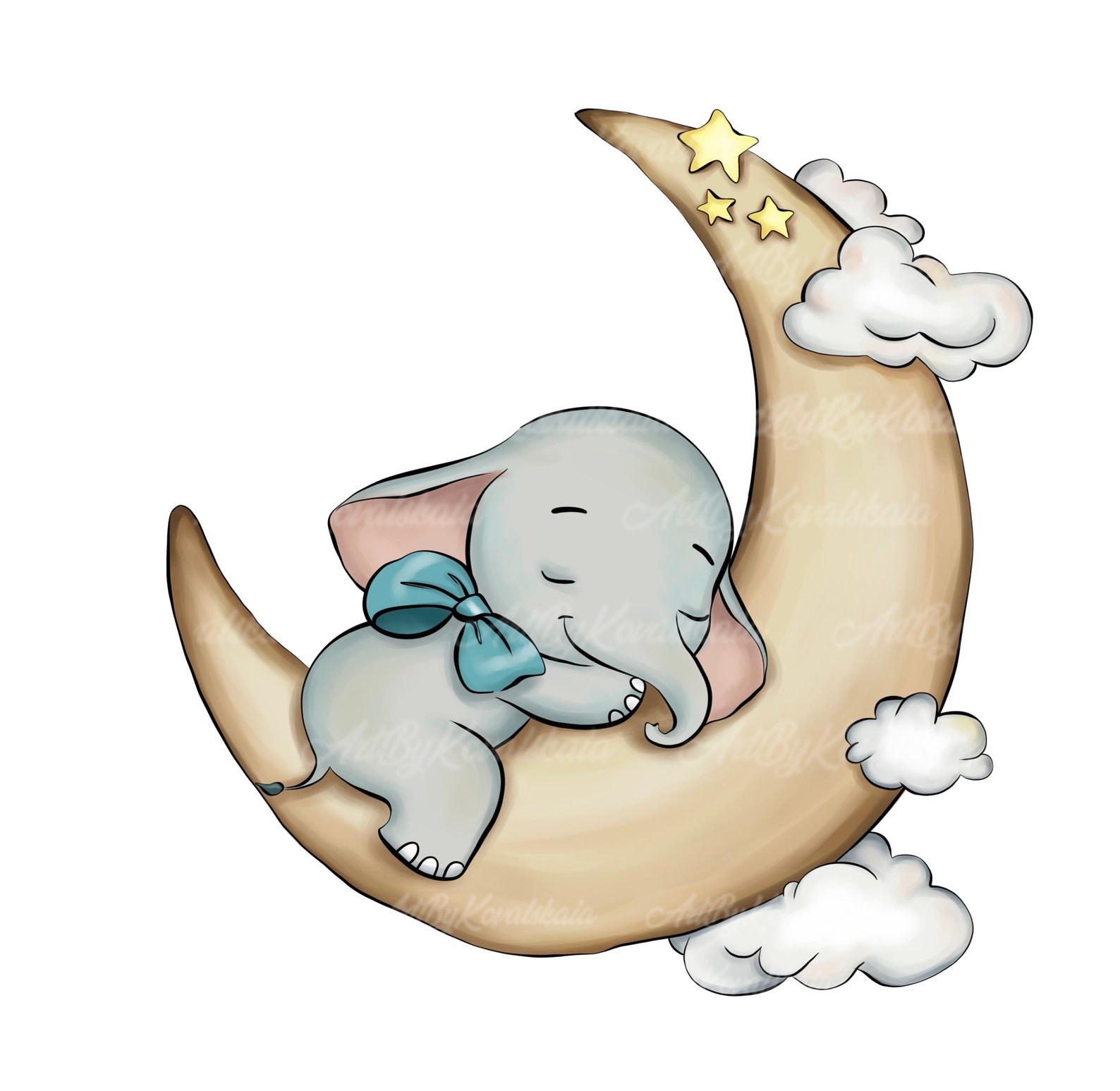 Elephant Clipart, Sleeping Elephant PNG, Baby Shower Boy, Digital ...