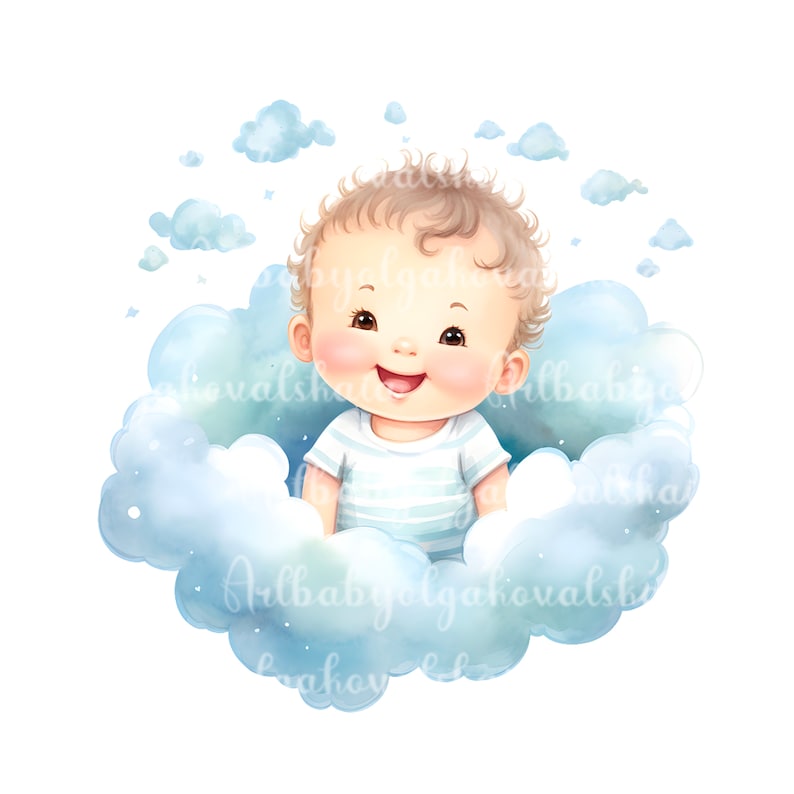Baby Boy PNG, Watercolor Cute Boy Clipart, Baby Shower, Digital ...