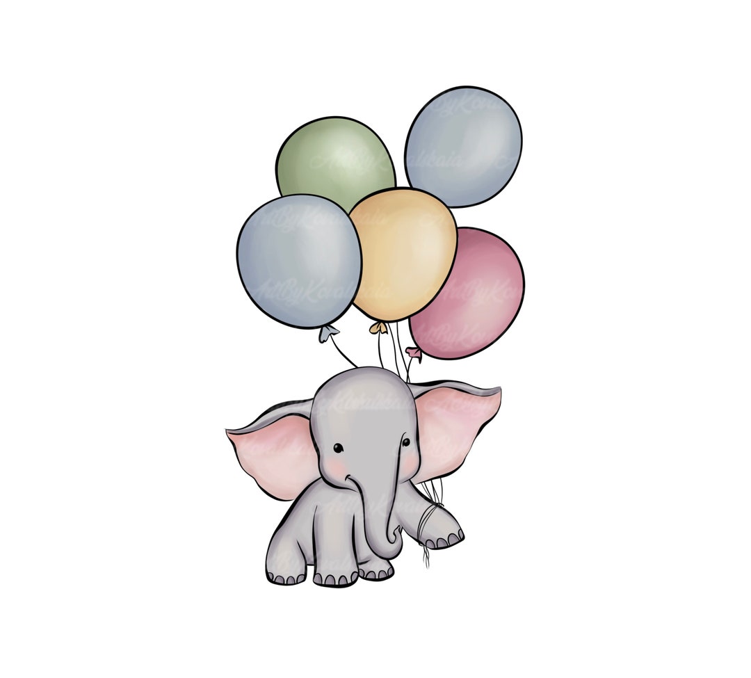 Elephant Clipart, Elephant, Balloons PNG, Baby Shower Clipart, Digital ...