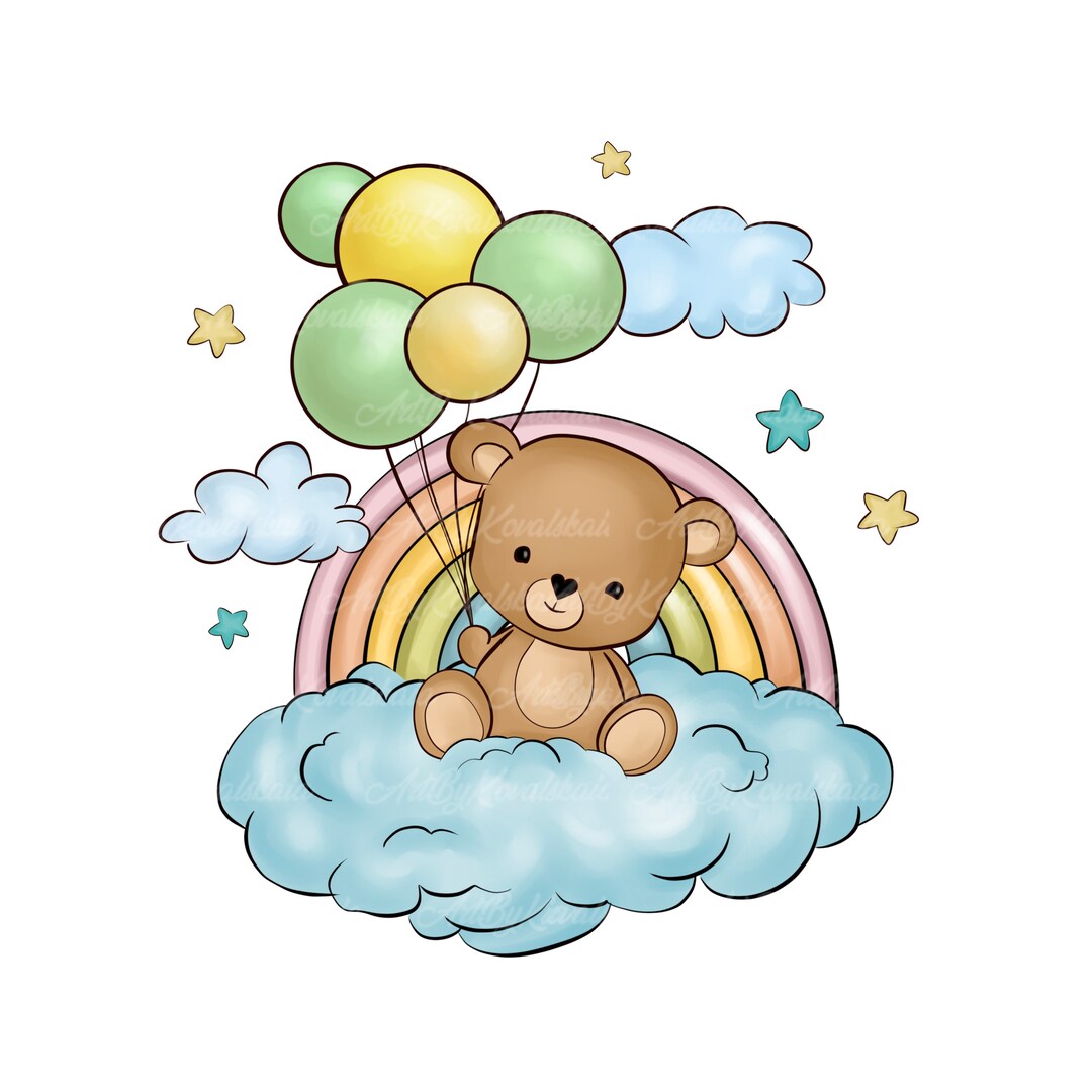 Teddy Bear Clipart, Cute Teddy Bear PNG, Rainbow, Baby Shower Clipart ...