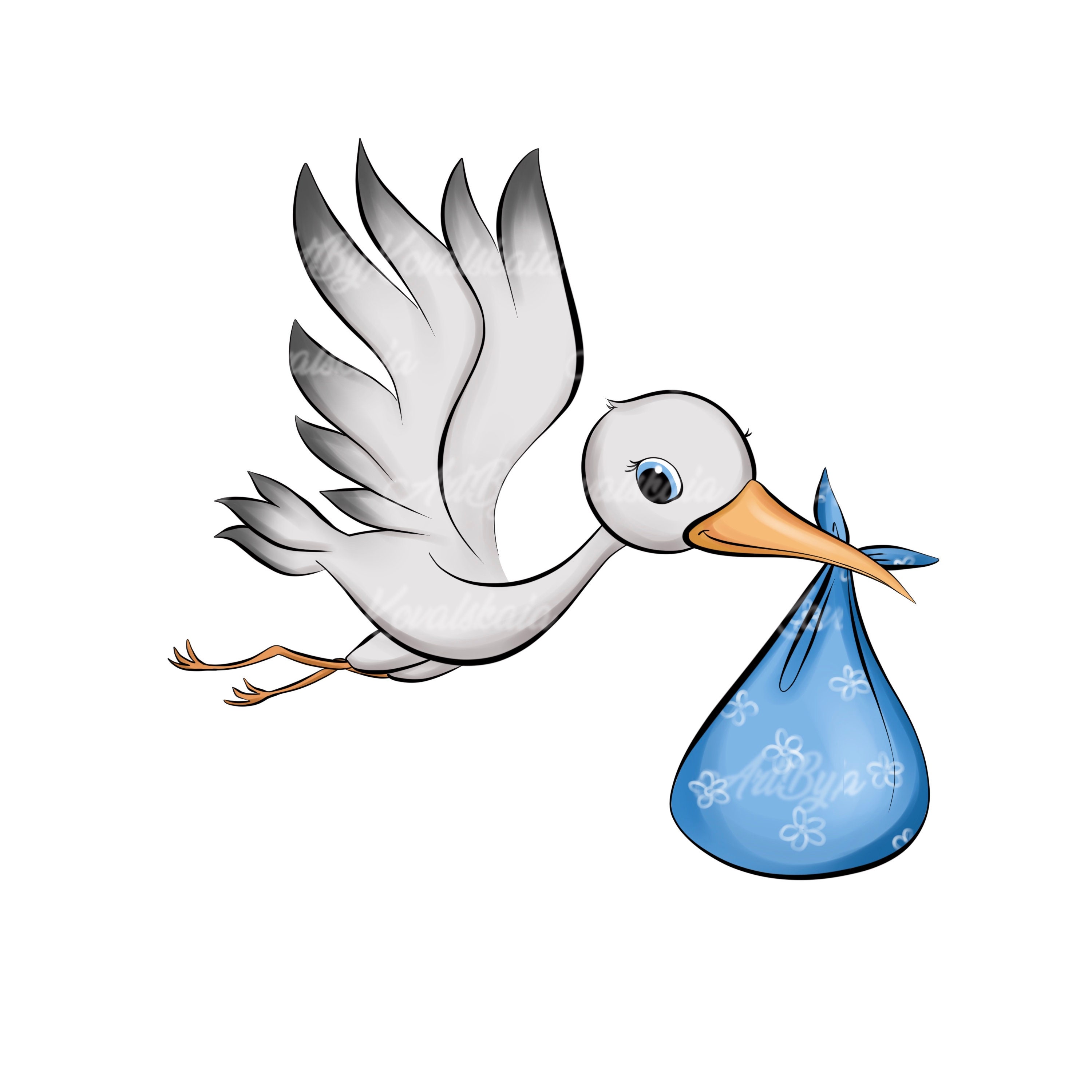 Stork Baby Shower Clipart, Stork PNG, Baby Shower Boy, Digital Download ...