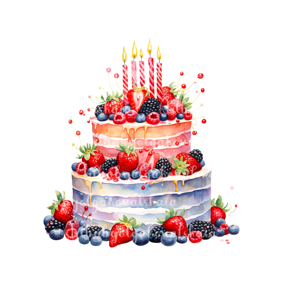Watercolor Cake PNG, Birthday Cake Clipart, Digital Download - Etsy