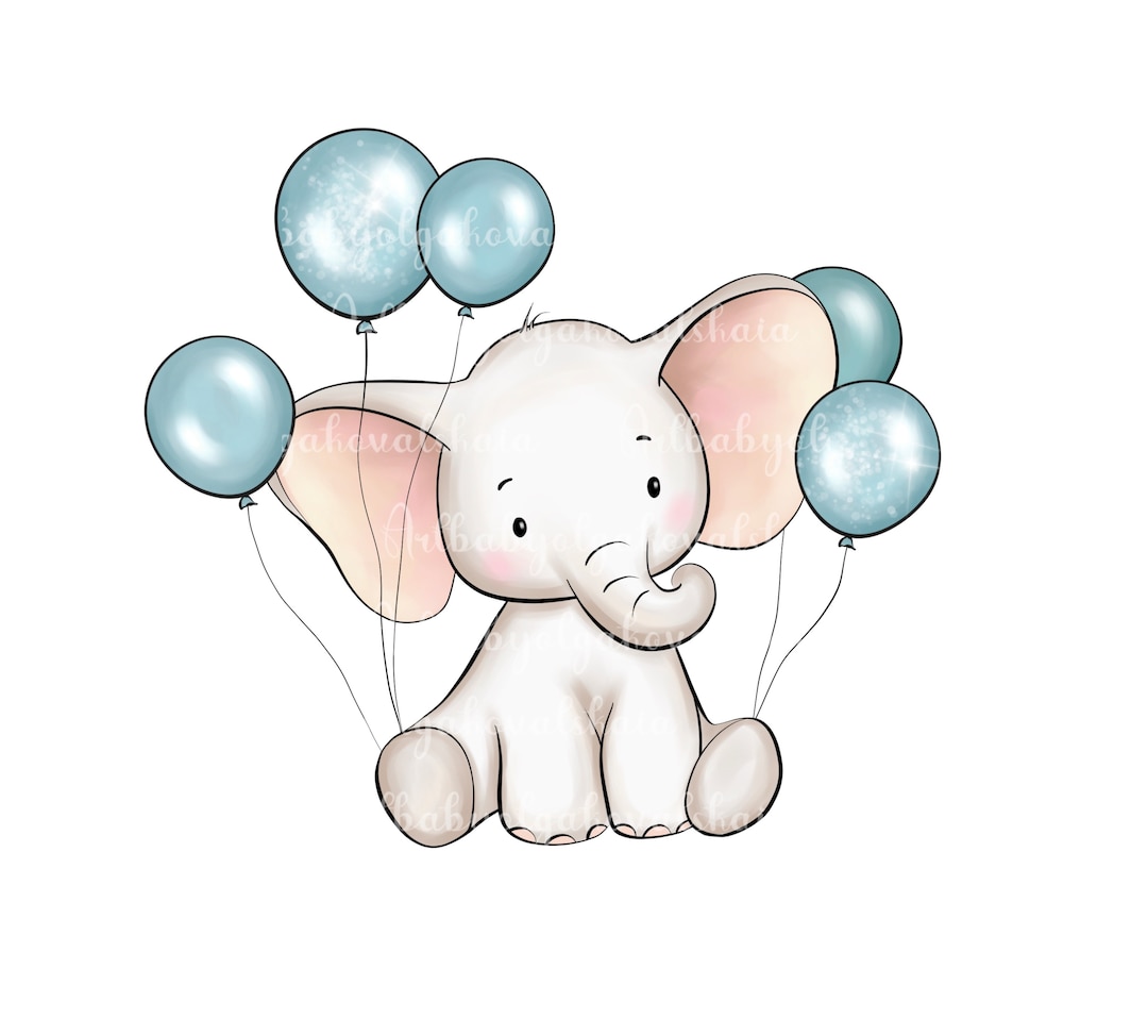 Elephant Clipart, Elephant, Balloons PNG, Baby Shower Boy, Digital ...