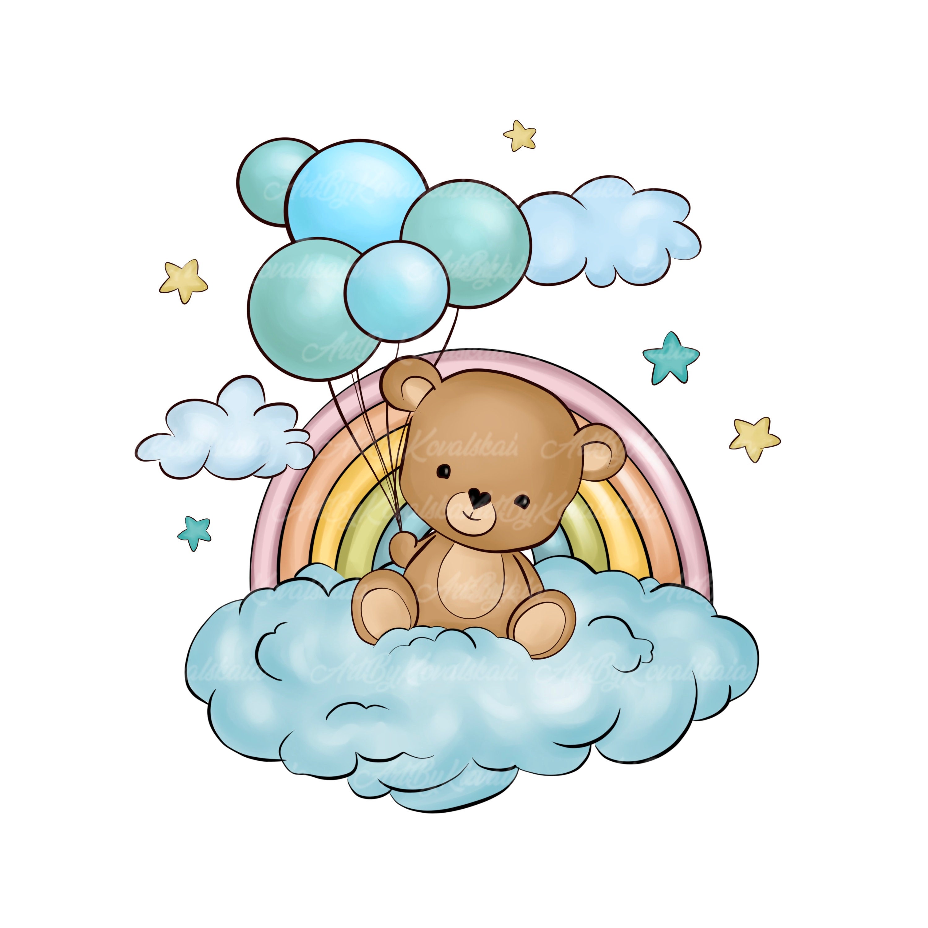 Teddy Bear Clipart, Cute Teddy Bear PNG, Rainbow, Baby Shower Clipart ...
