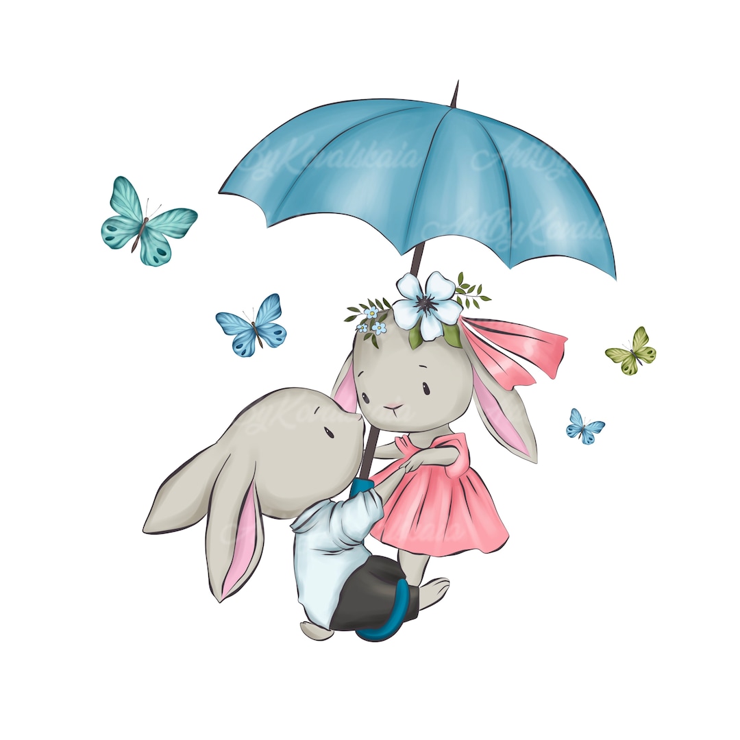 Bunny Clipart, Bunny PNG, Rabbits, Umbrella, Digital Download - Etsy