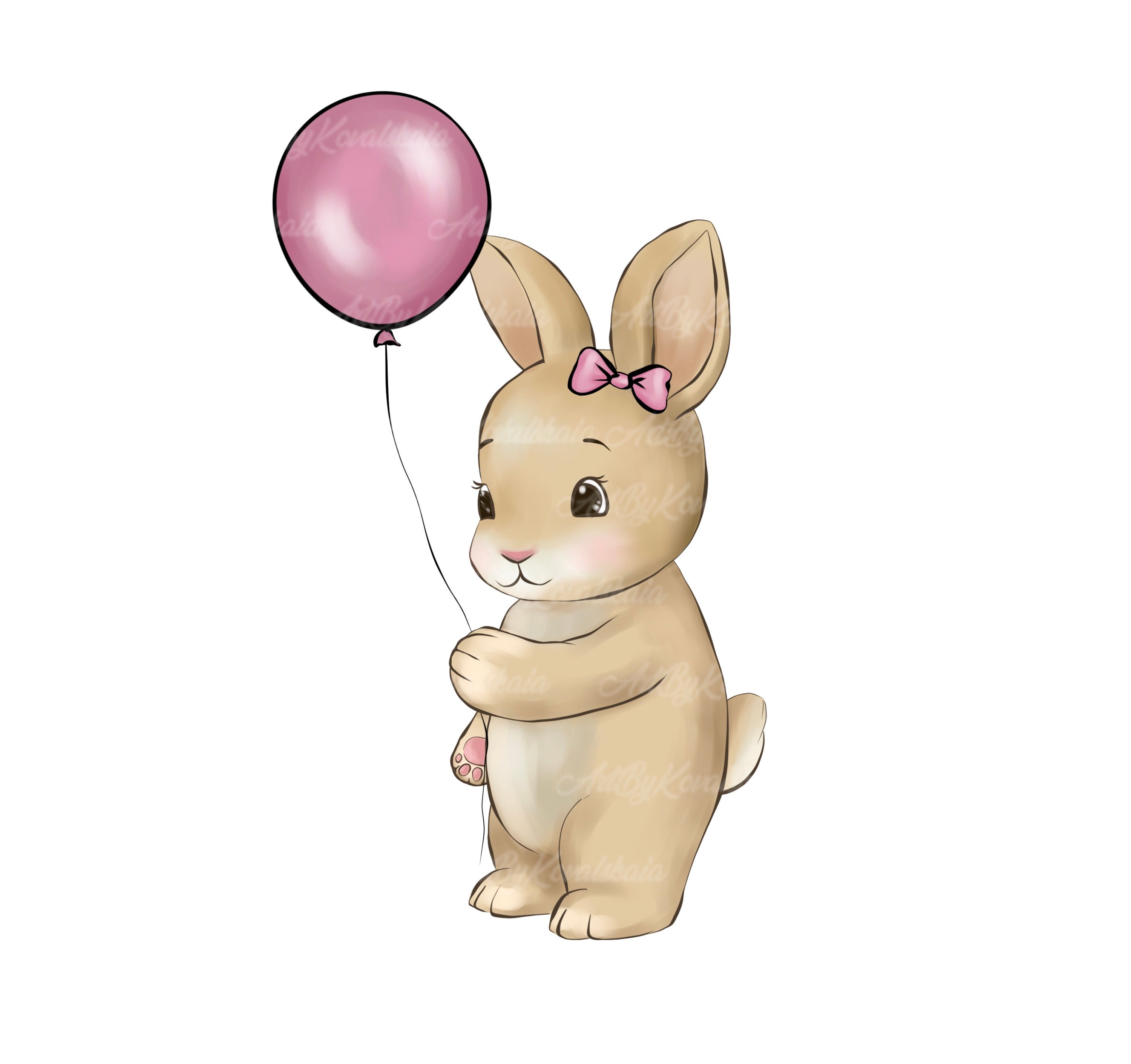 Bunny Clipart, Rabbit PNG, Baby Shower Girl, Pink Balloon, Digital ...