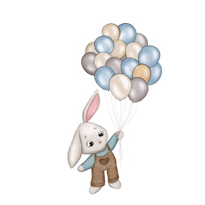 Bunny Clipart, Bunny PNG, Bunny With Balloons, Digital Download - Etsy