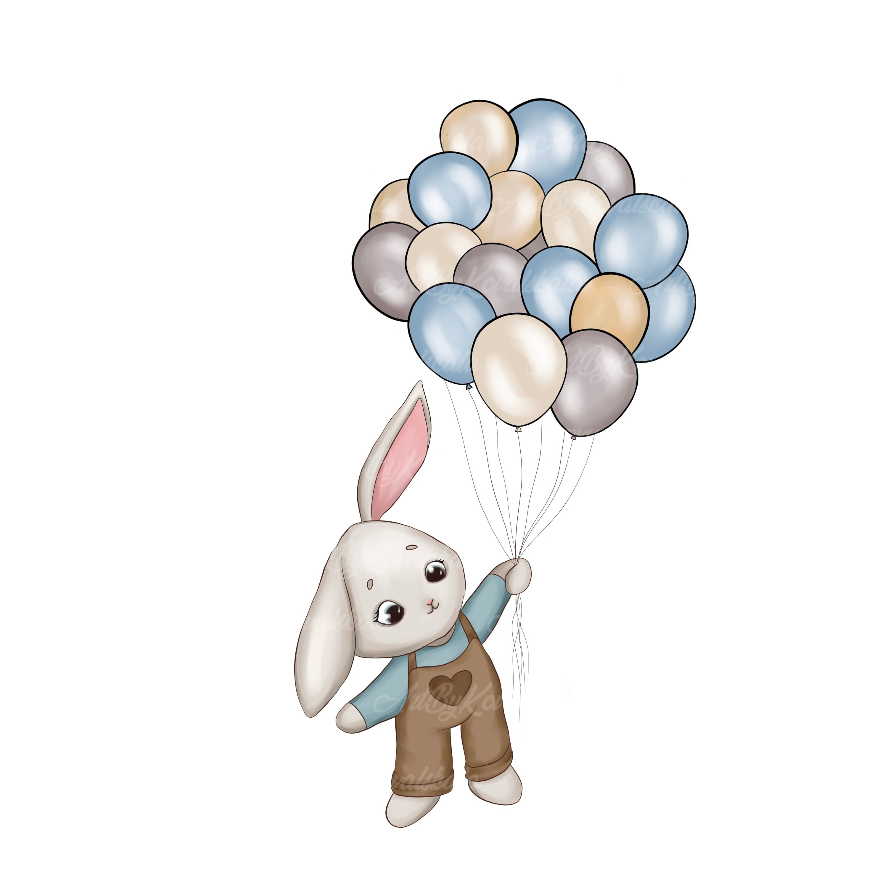 Bunny Clipart, Bunny PNG, Bunny With Balloons, Digital Download - Etsy