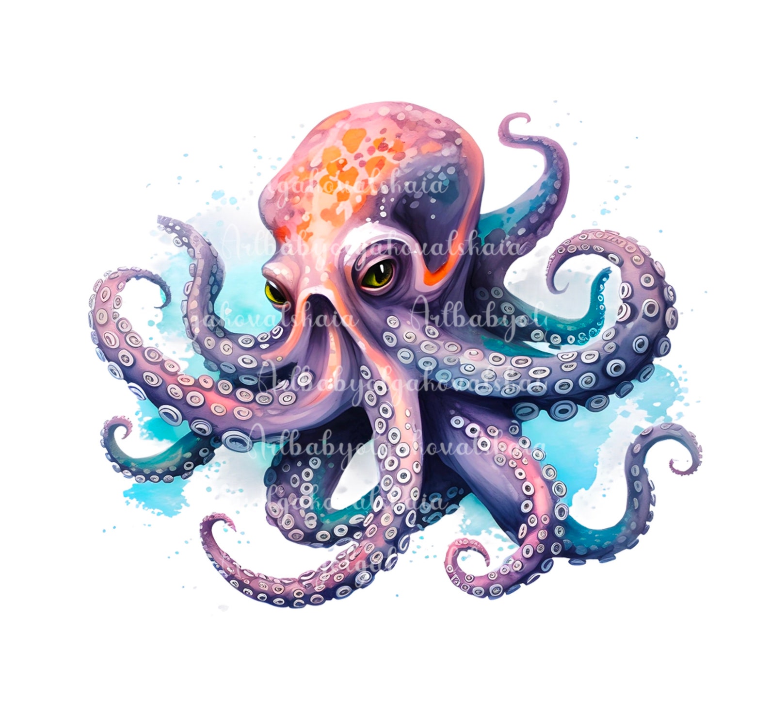 Octopus Clipart, Watercolor Octopus PNG, Digital Download - Etsy