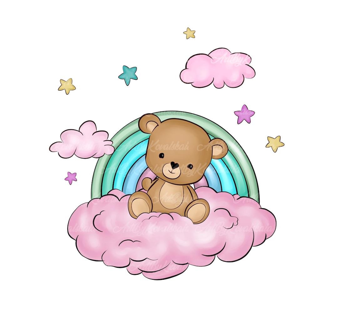 Teddy Bear Clipart, Rainbow, Cute Teddy Bear PNG, Baby Shower Clipart ...
