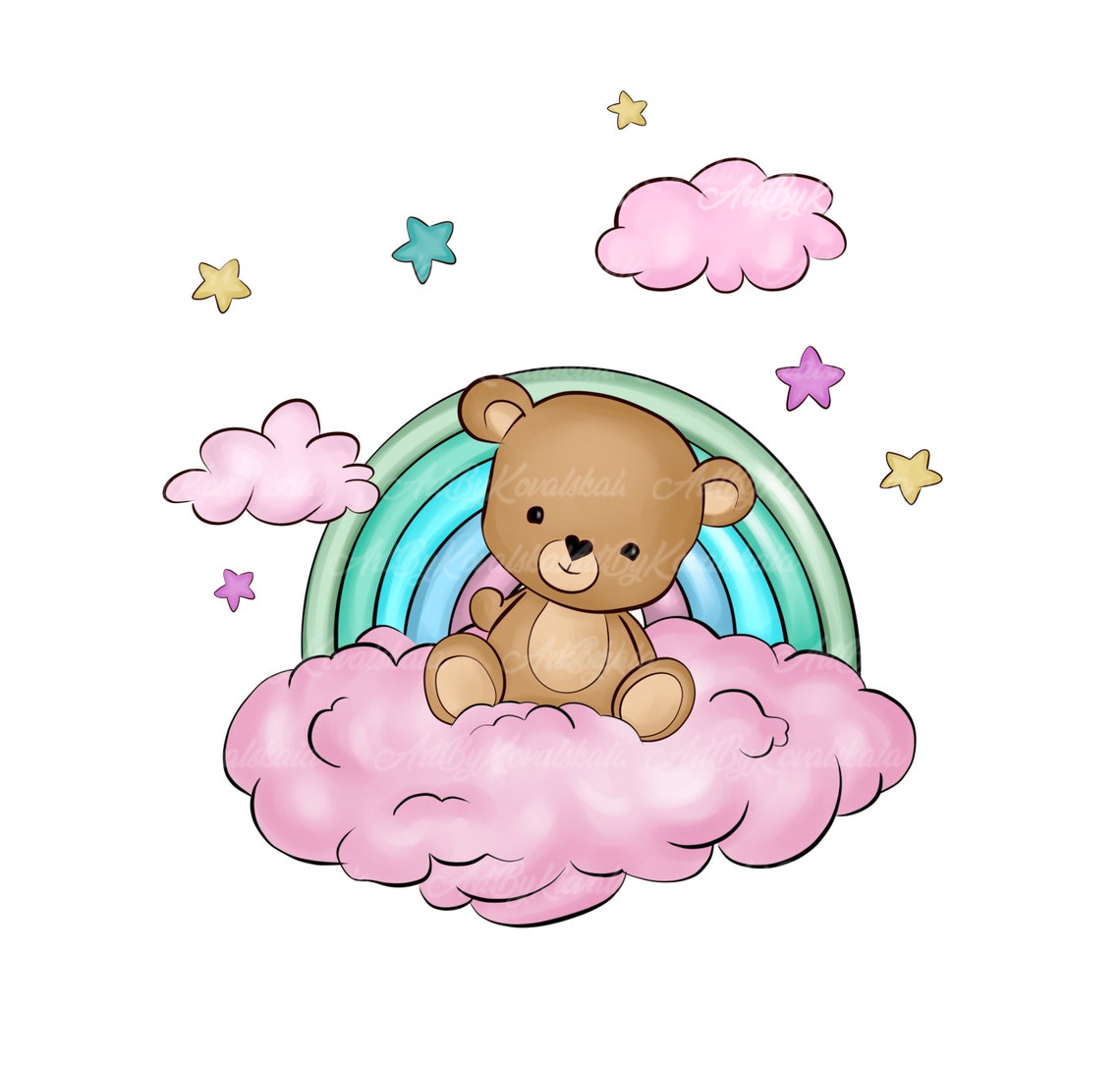 Teddy Bear Clipart, Rainbow, Cute Teddy Bear PNG, Baby Shower Clipart ...
