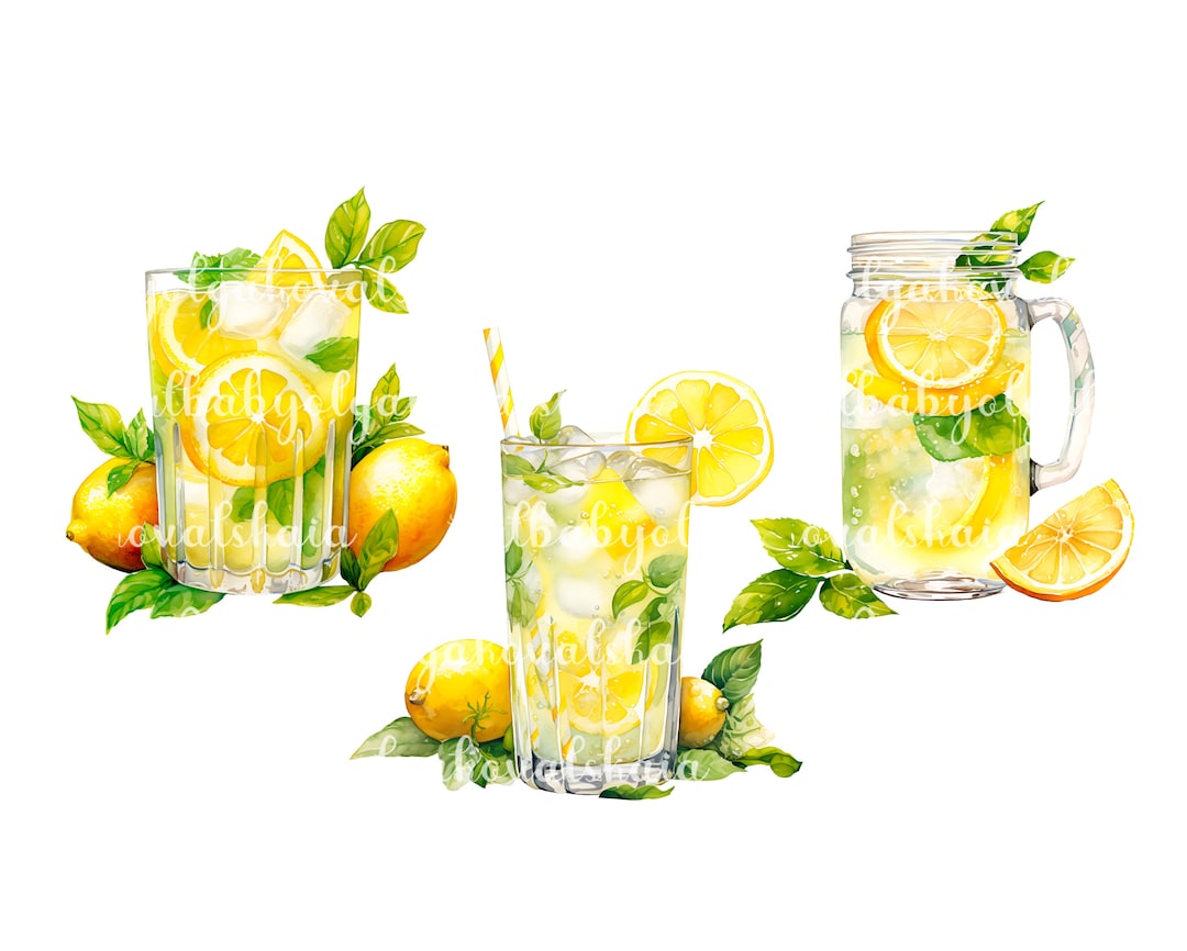 Watercolor Lemonade Clipart, Lemons PNG, Clip Art, Digital Download - Etsy