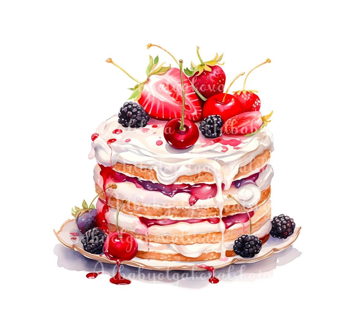 Watercolor Cake PNG, Cake Clipart, Digital Download - Etsy