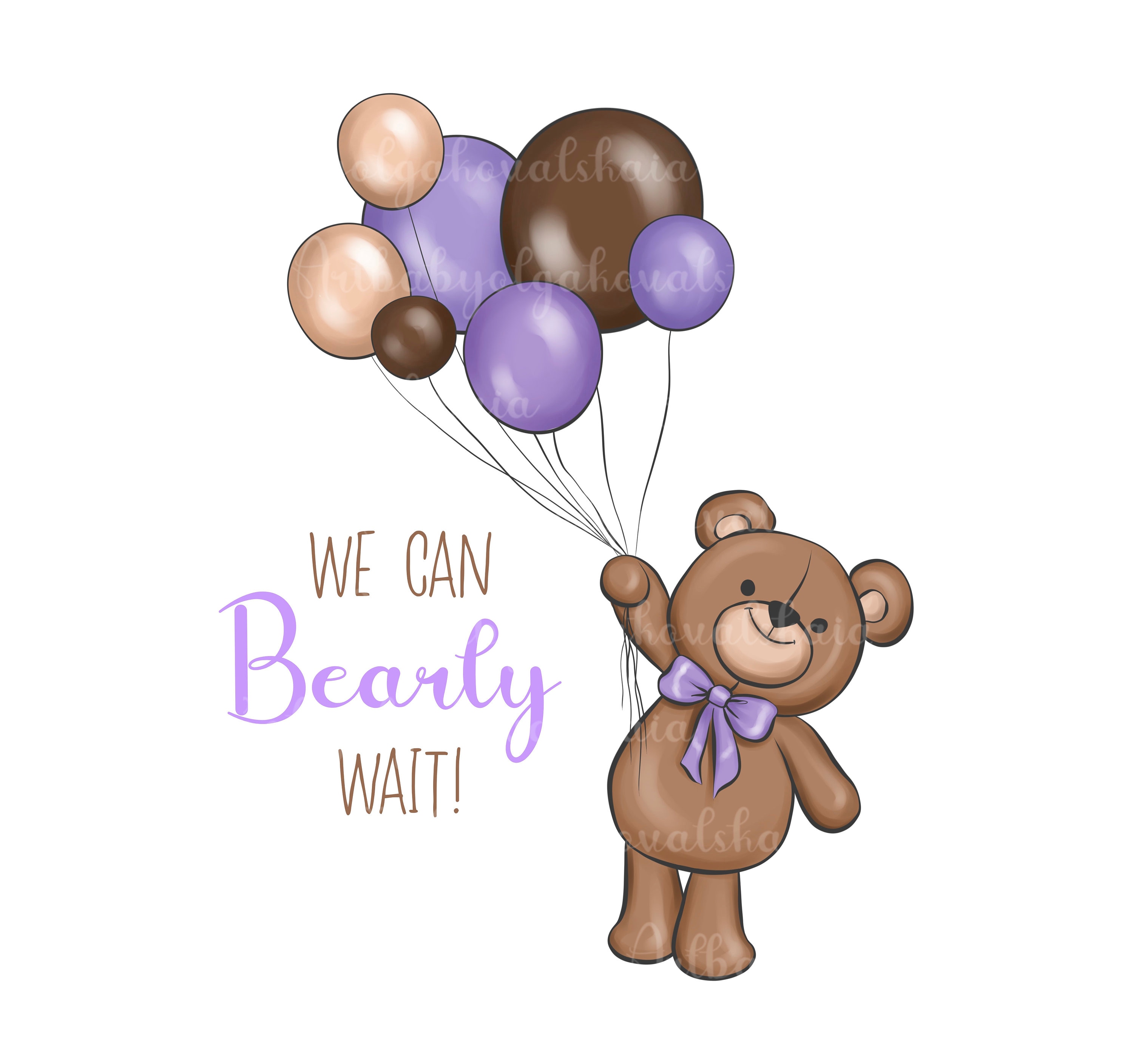 Teddy Bear Clipart, We Can Bearly Wait, Cute Teddy Bear, Balloons, PNG ...