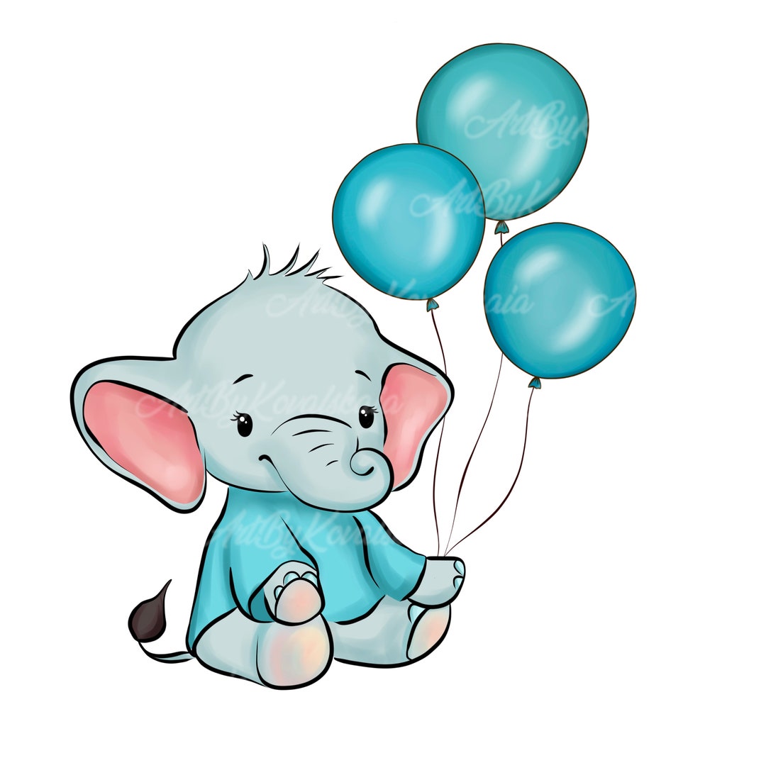 Elephant Clipart, Elephant, Balloons PNG, Baby Shower Boy, Digital ...