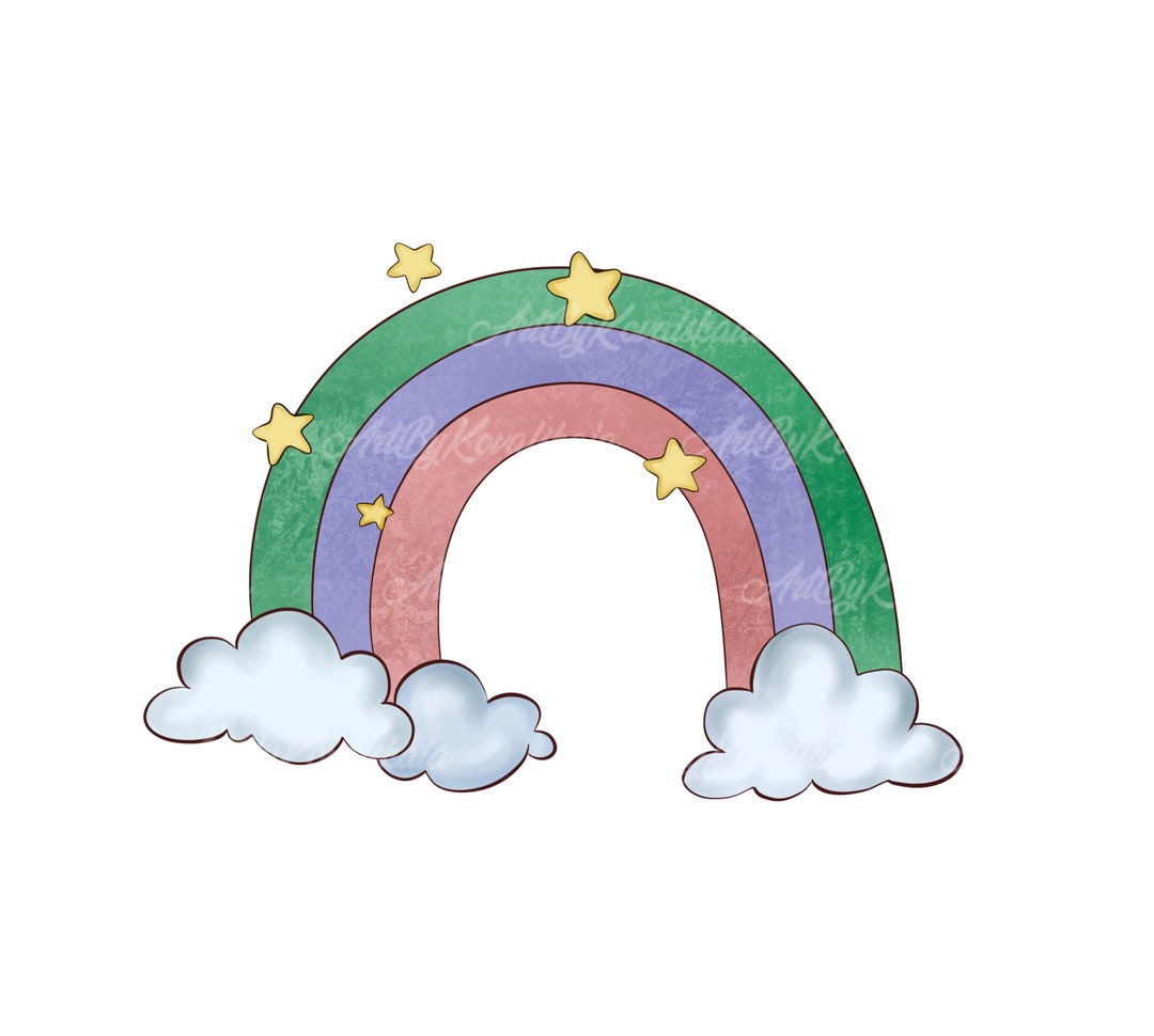 Rainbow Clipart: Clouds and Stars PNG (digital Download) - Etsy