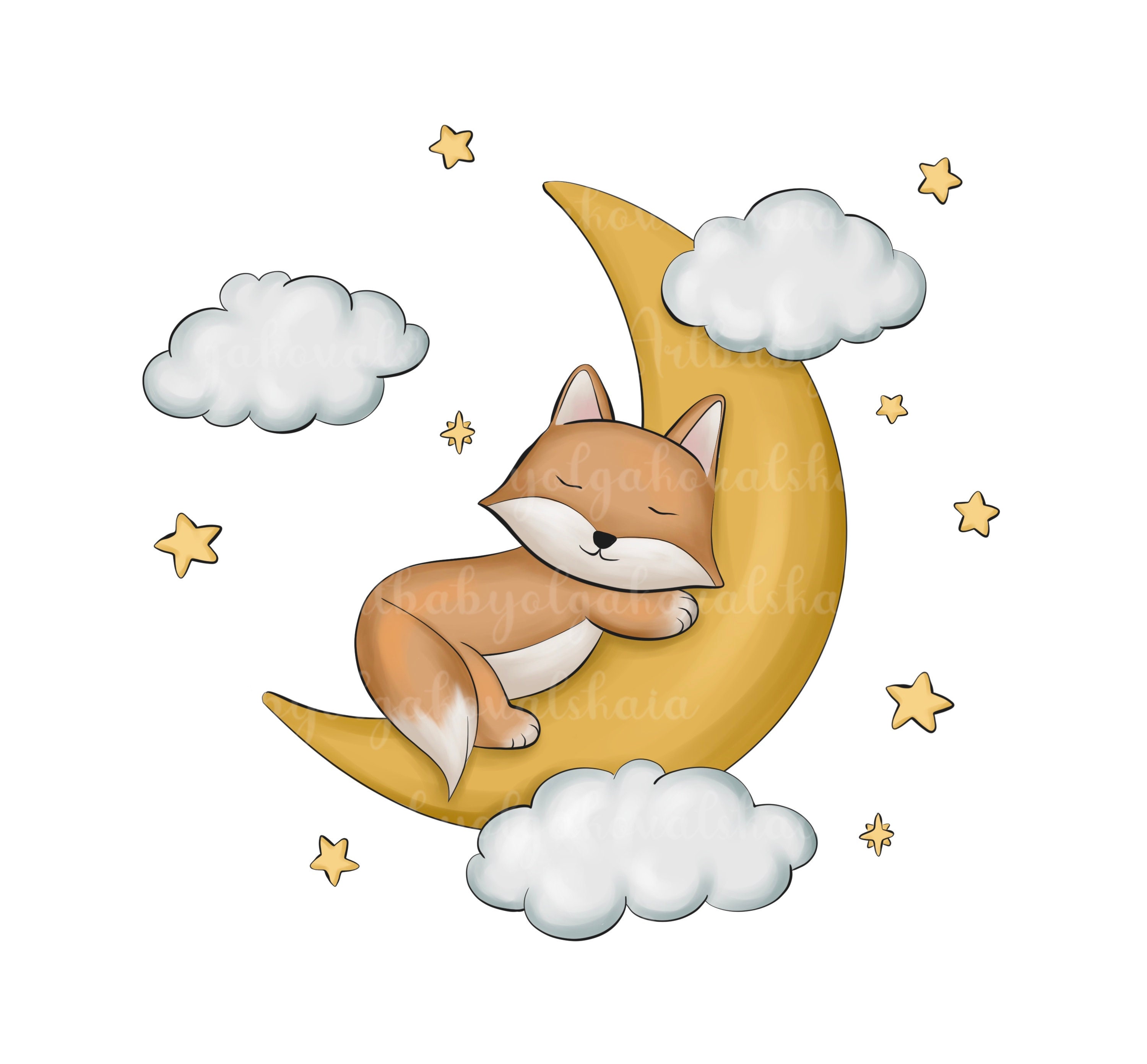 Cute Fox Clipart, Sleeping Fox PNG, Baby Shower Clipart, Digital ...
