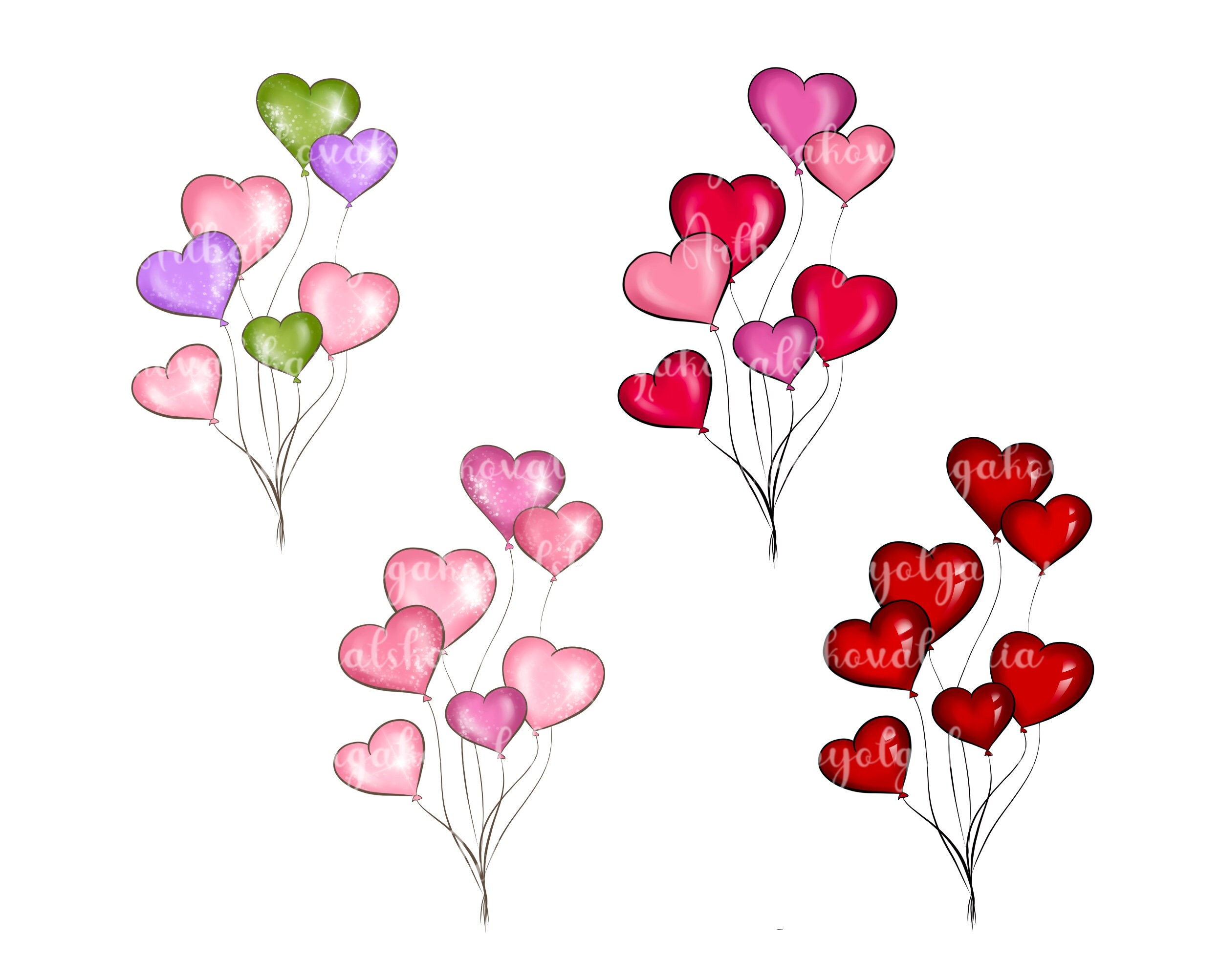 Balloons PNG, Heart Balloons Clipart, Digital Download - Etsy