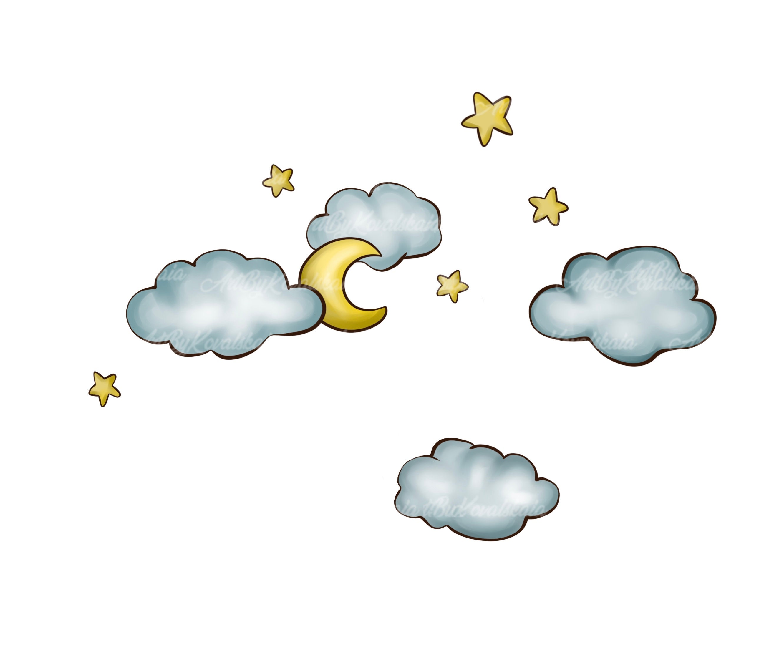 Clouds, Moon and Stars PNG, Clouds Clipart, Digital Download - Etsy