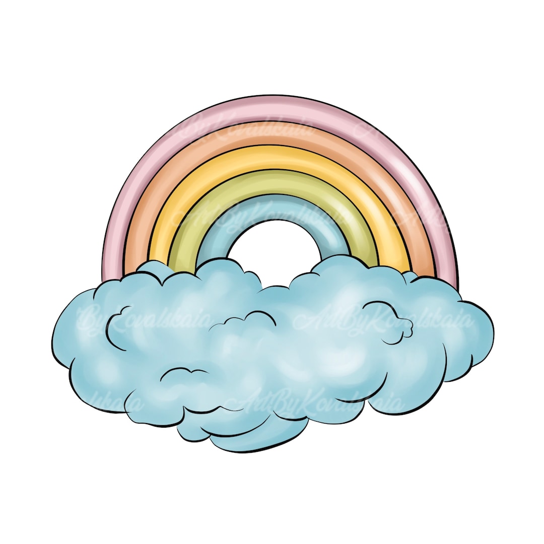 Rainbow on Cloud PNG Clipart: Colorful Sky Graphic (digital Download ...