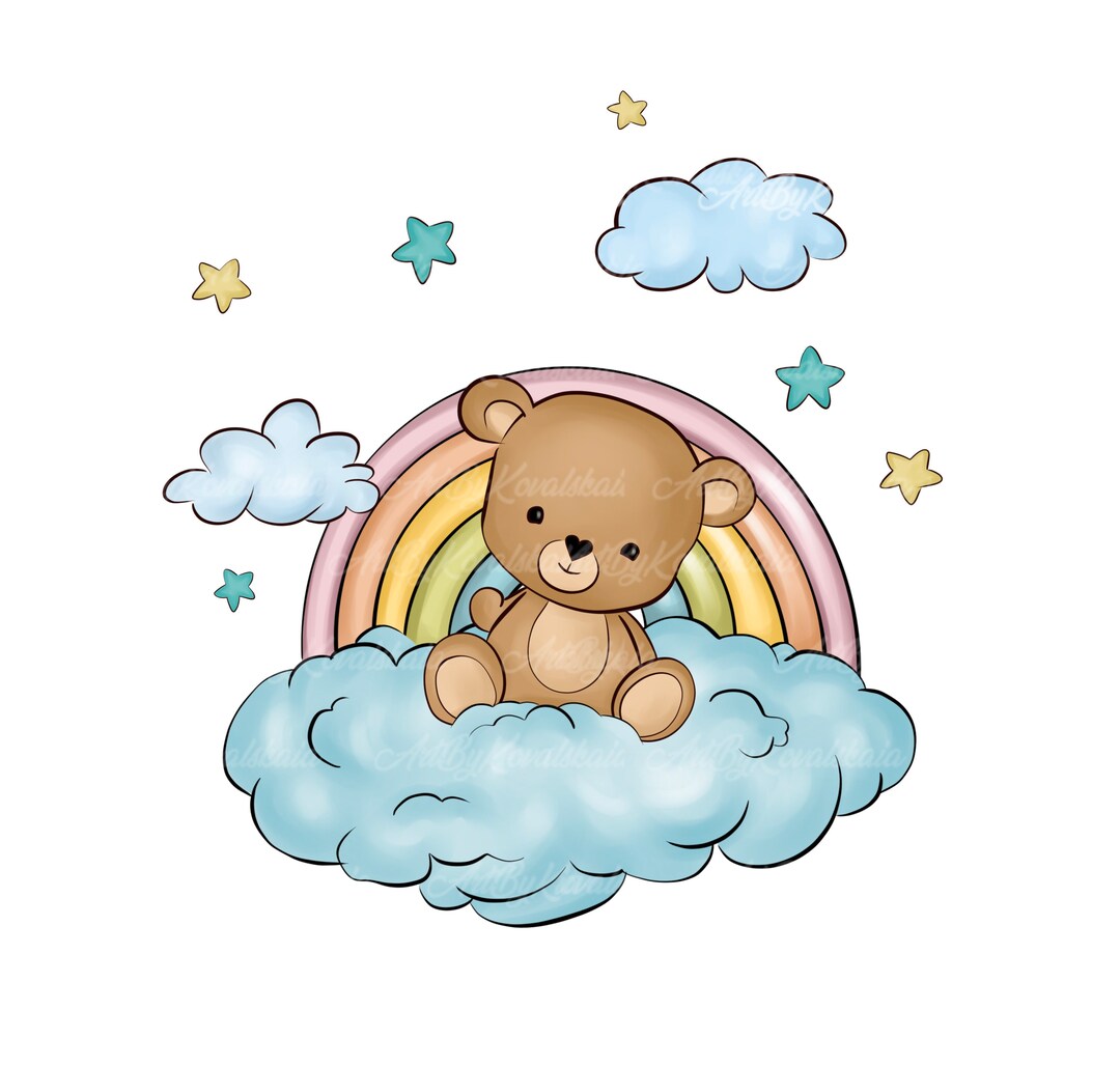 Teddy Bear Clipart, Rainbow, Cute Teddy Bear PNG, Baby Shower Clipart ...
