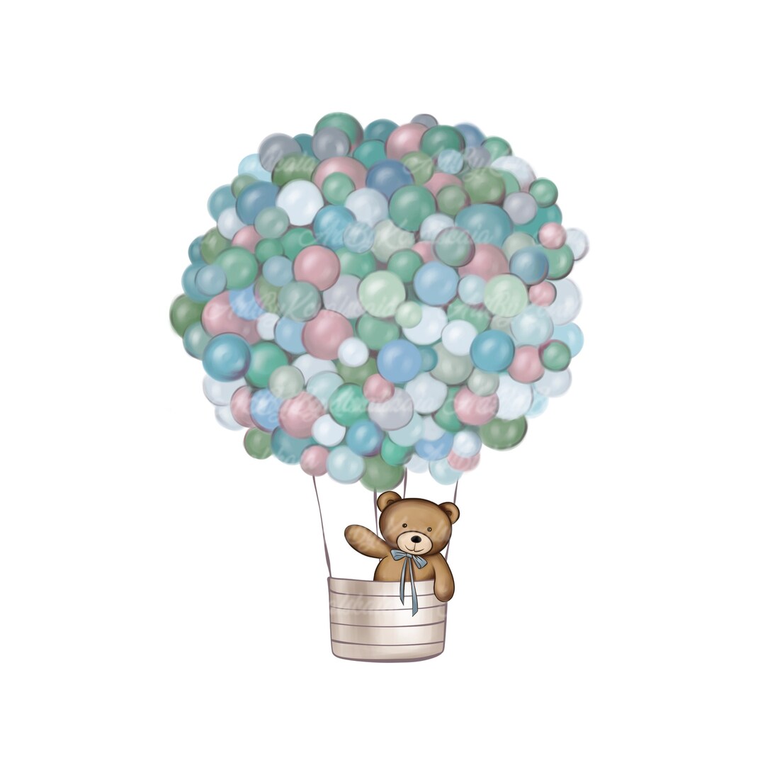 Teddy Bear Clipart, Air Balloon PNG, Baby Shower Clipart, Digital ...