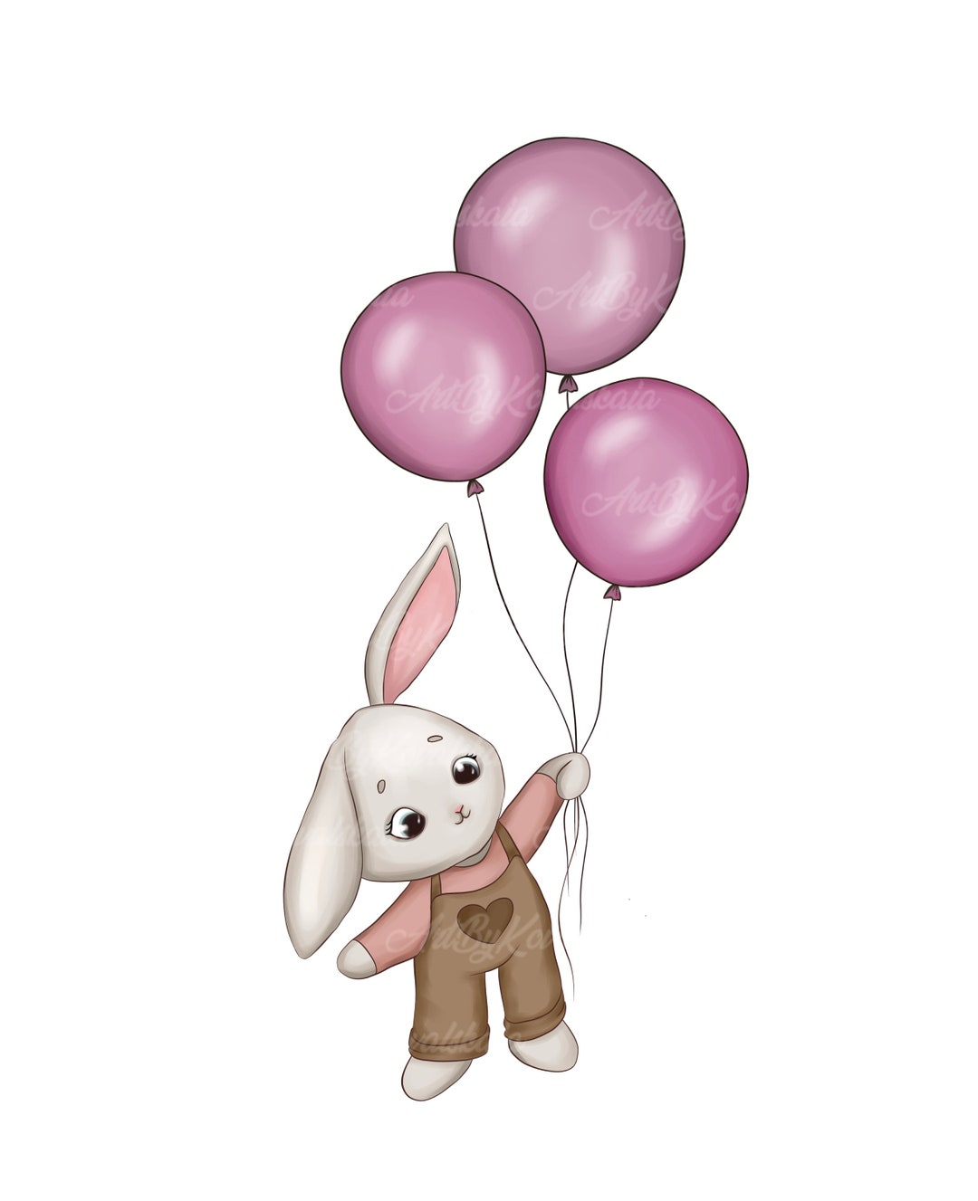 Bunny With Balloons Clipart: Transparent PNG (digital Download) - Etsy