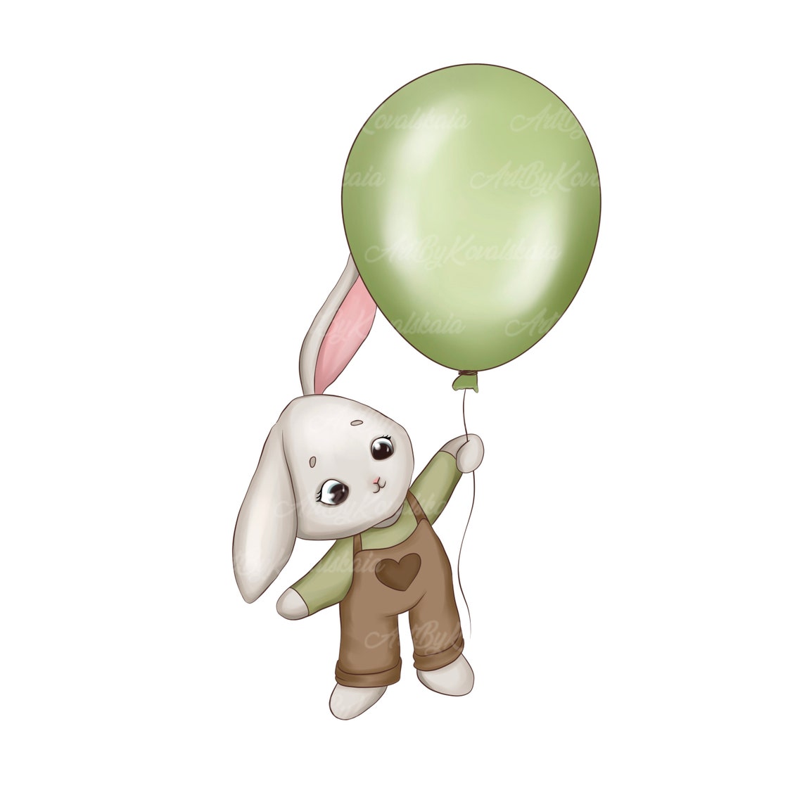 Bunny Clipart Bunny PNG Bunny With Balloon Digital Download - Etsy