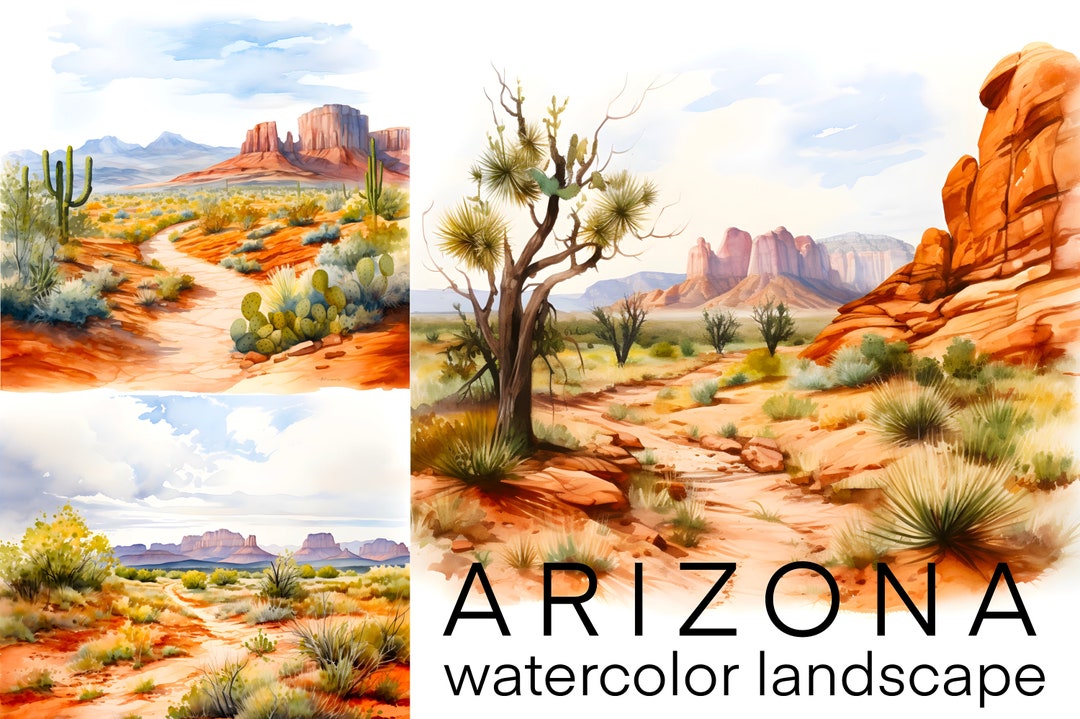 3 Arizona Landscapes Bundle, Watercolor Arizona Landscapes, Desert ...
