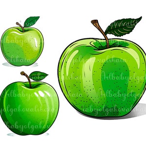 Apple Clipart, Green Apple PNG, Fruits Clip Art, Digital Download - Etsy