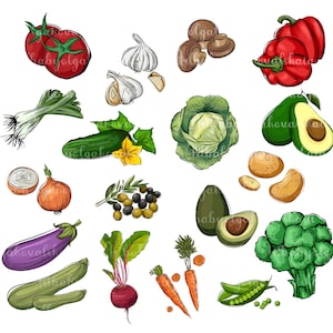Vegetables Clipart, Veggie Clip Art PNG, Broccoli, Cabbage, Tomato ...