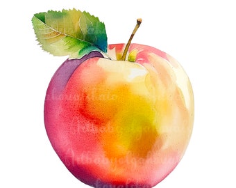 Watercolor Apple Clipart - Watercolor Fruits PNG - Commercial Use ...