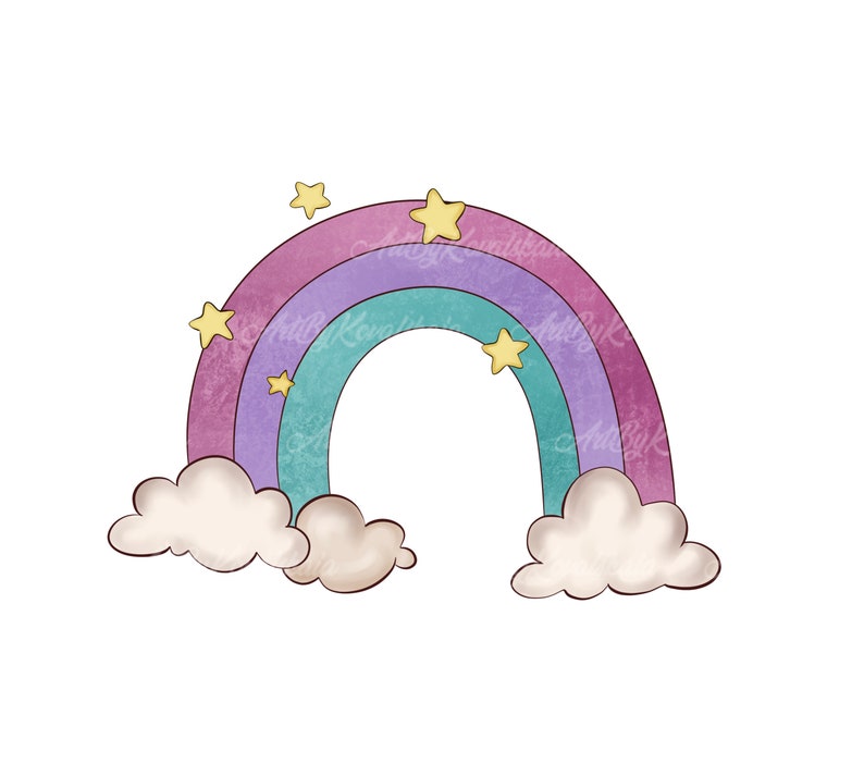 Pastel Rainbow Clipart: PNG With Clouds and Stars (digital Download) - Etsy