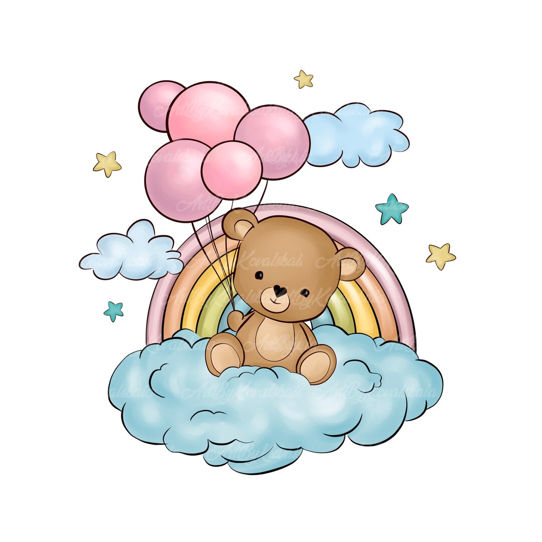 Teddy Bear Clipart, Cute Teddy Bear PNG, Rainbow, Baby Shower Clipart ...