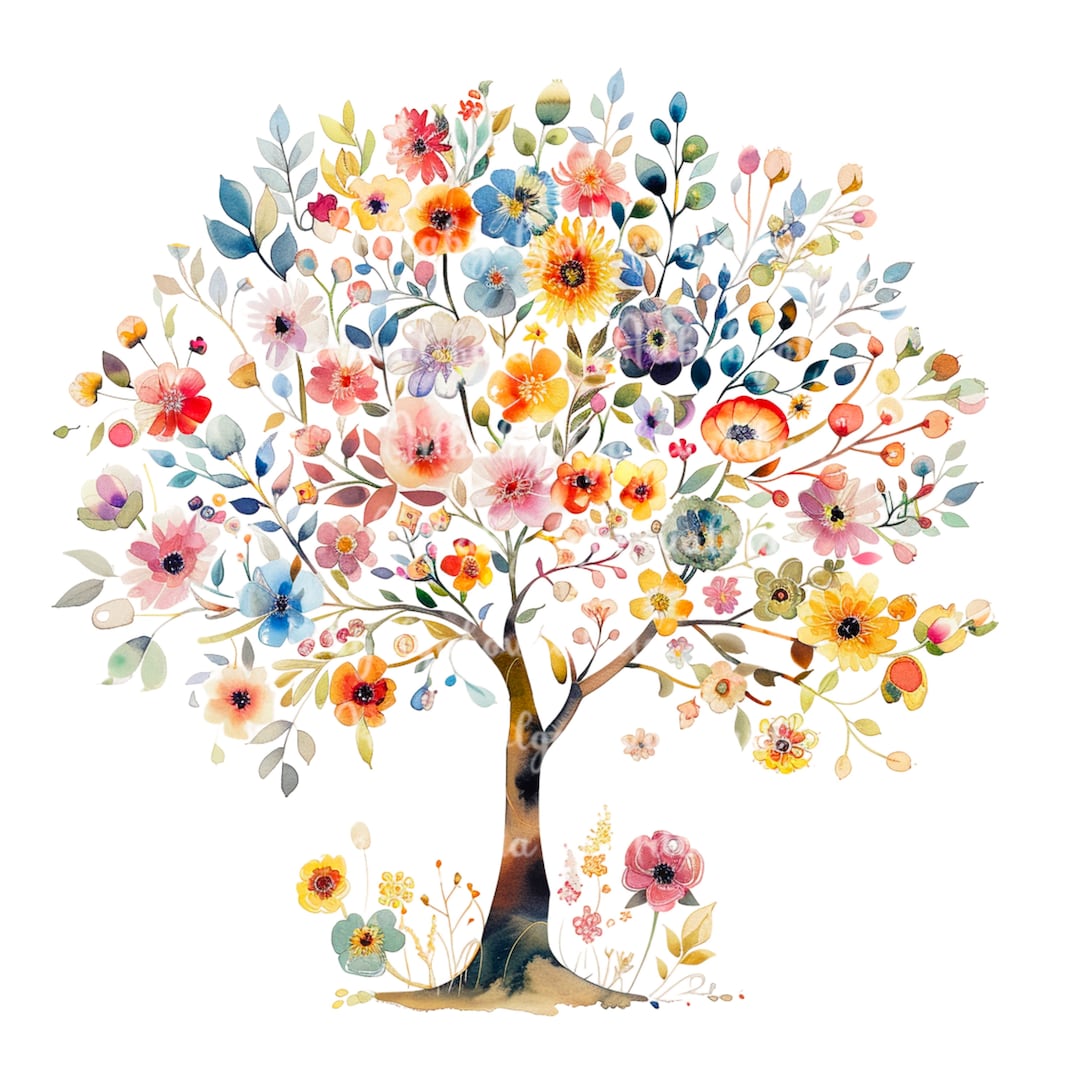 Watercolor Blooming Tree Clip Art, Tree PNG, DIGITAL DOWNLOAD - Etsy