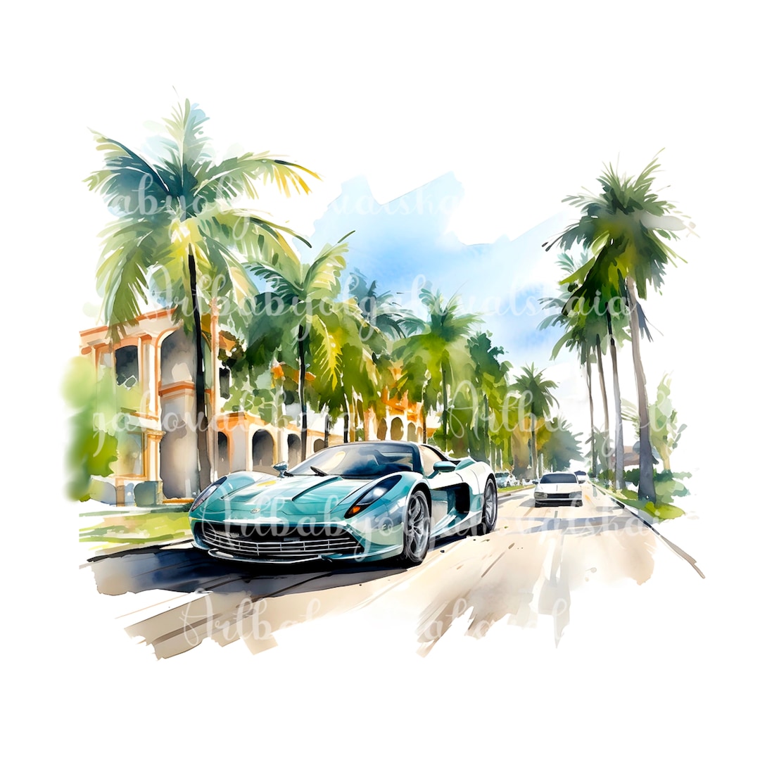 Miami Landscape Bundle, Watercolor Tropical Landscapes, Florida ...