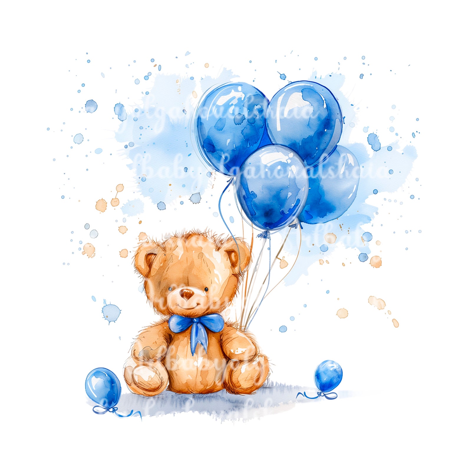Watercolor Teddy Bear Clipart: Baby Shower Boy PNG (digital Download ...