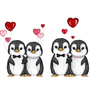 Penguins Clipart, Cute Penguins Clip Art, Love, PNG, Valentines Day ...